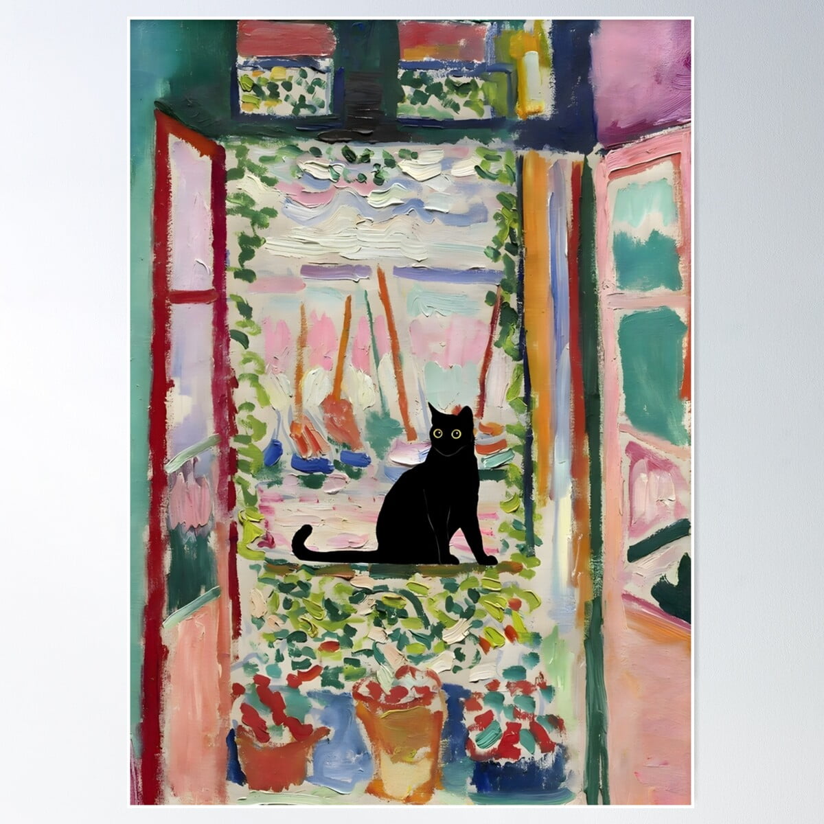 Cat Print Matisse Open Window Poster Wall Art, Modern Wall Decor For ...