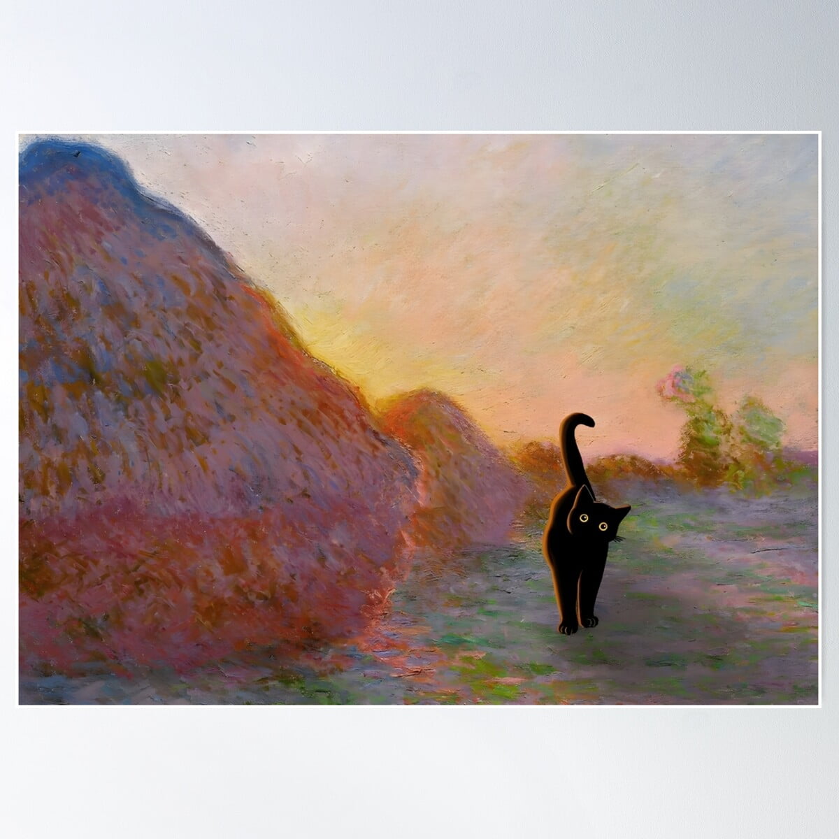 Cat Print Monet Haystacks Poster Wall Art, Modern Wall Decor For Living ...