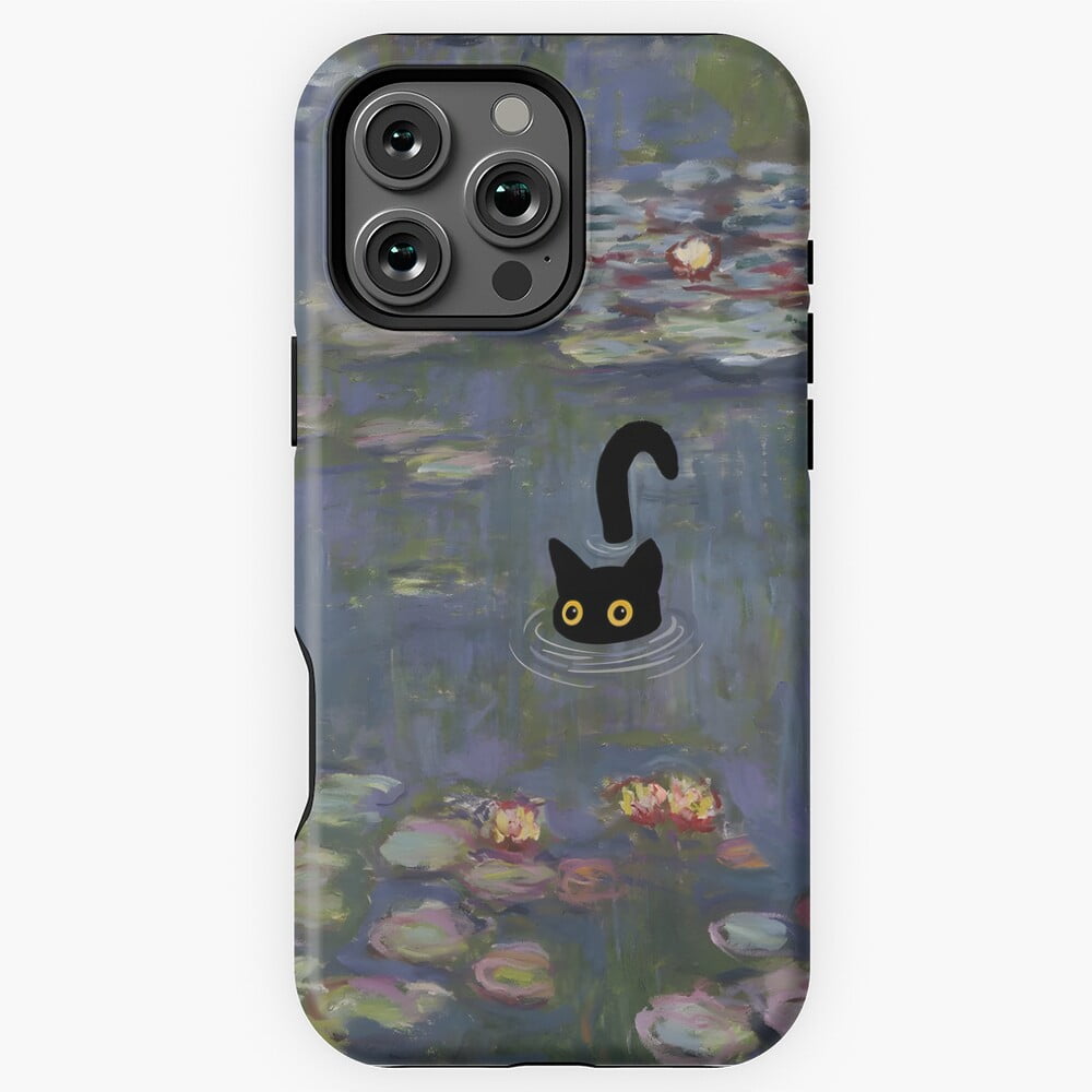 Cat Print Monet Water Lilies Phone Case for iPhone 16 15 14 13 12 11 ...