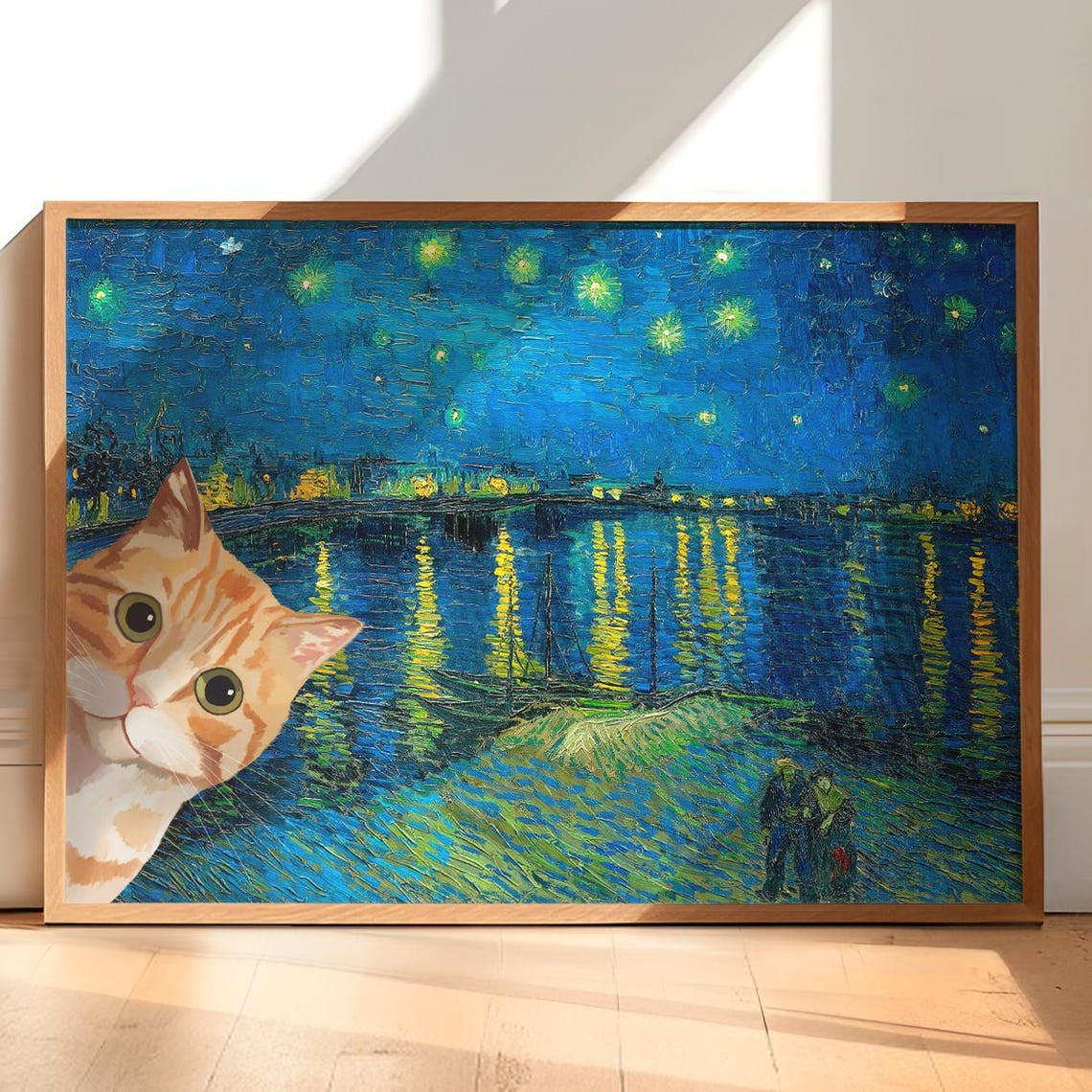 Cat Print Starry Night Vincent Van Gogh Orange Tabby Cat Meme Art Funny ...