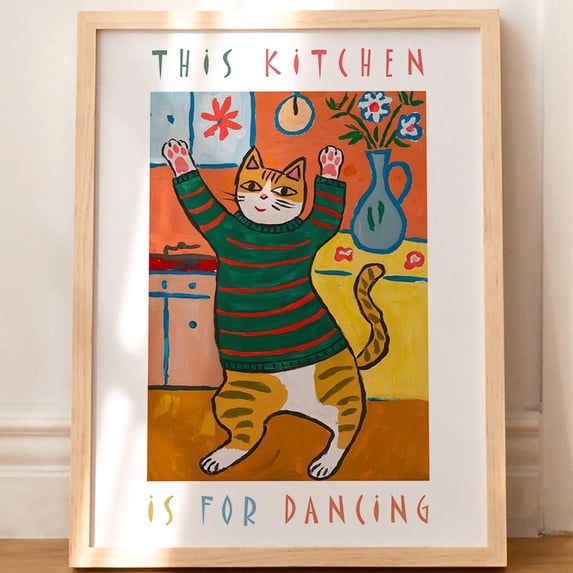 Cat Print This Kitchen Is For Dancing Funny Wall Art Print Poster Decor ...