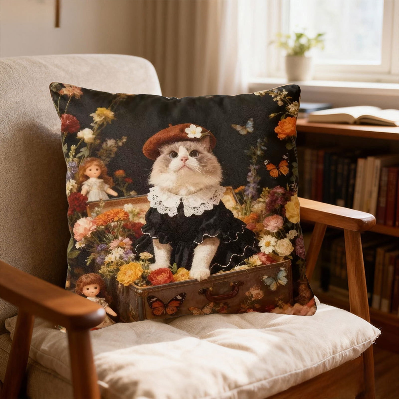 Cat Print Throw Pillow Covers, 17.7in Cute Pet Cat Decorative Pillow ...