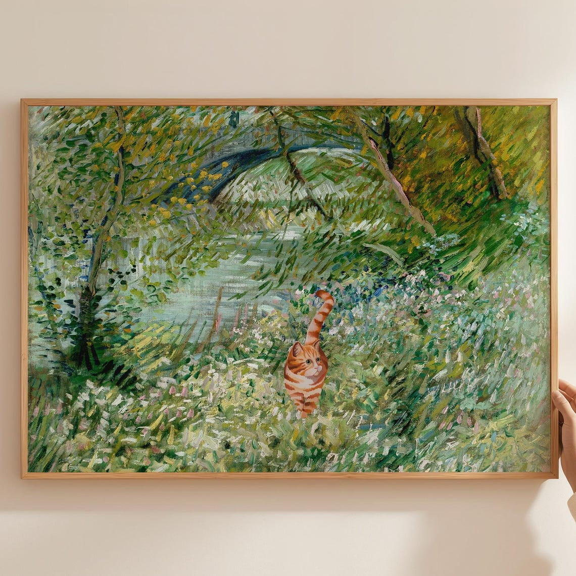 Cat Print Vincent Van Gogh River Bank Springtime Black Cat Art Floral ...