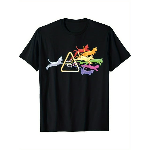 Cat Prism Rainbow Light Funny Physics Science Spectral Cat T-Shirt, Men ...
