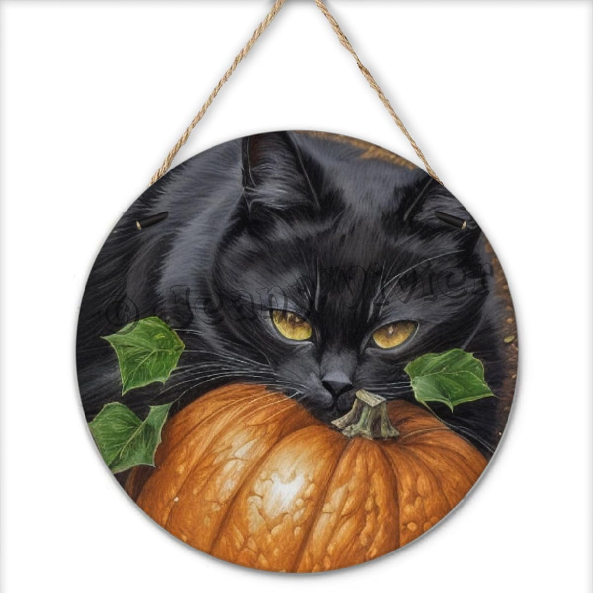 Cat Pumpkins Round Wood Signs Bar Signs Black Cat Wall Decor Fall Decor ...