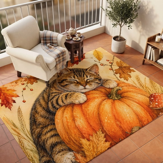 Cat Pumpkins Thanksgiving Area Rugs 8'x10', Washable Small Throw Rugs ...
