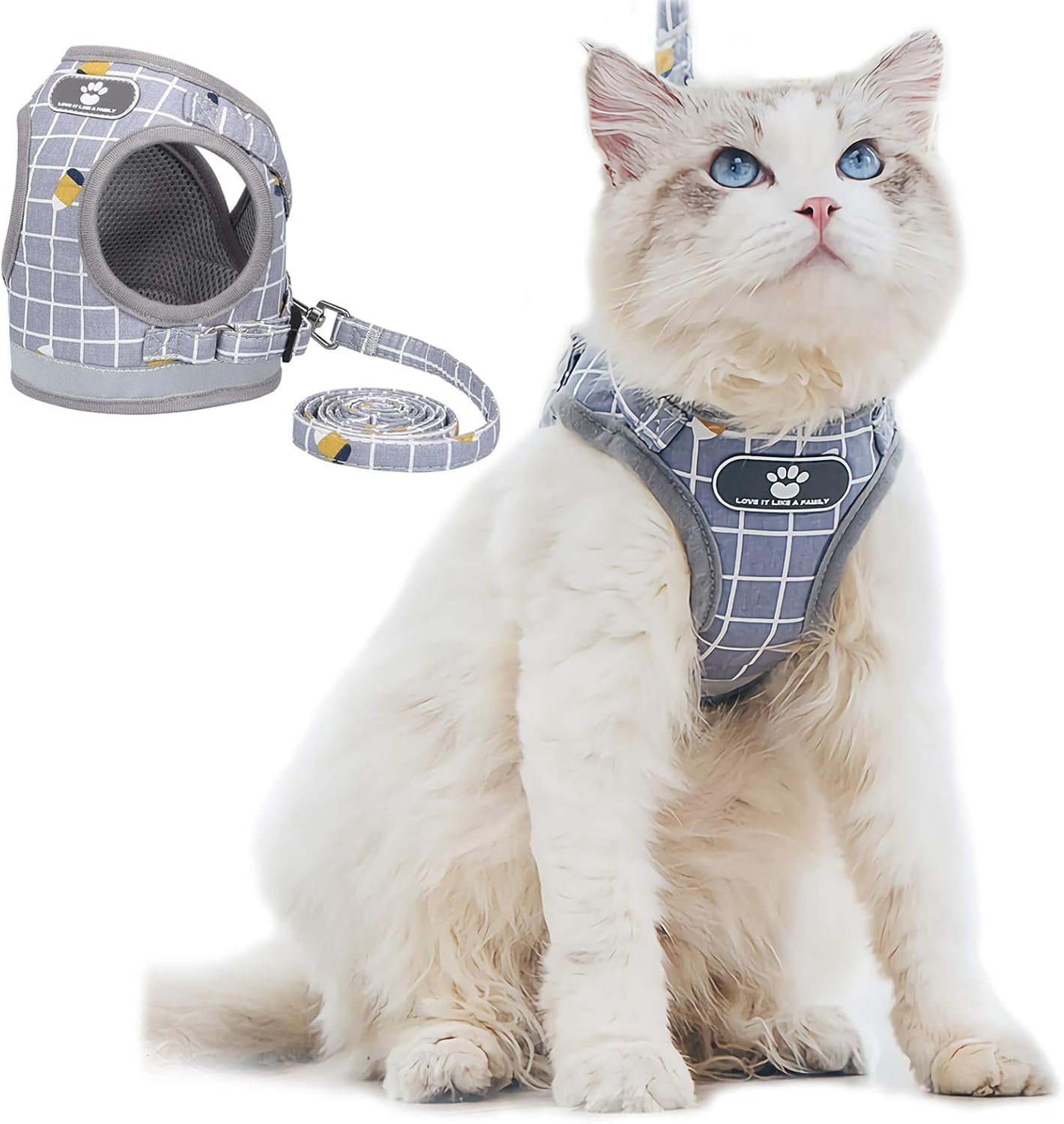 Cat and Puppy Harness with Leash Set, Plaid Adjustable Outdoor Small ...