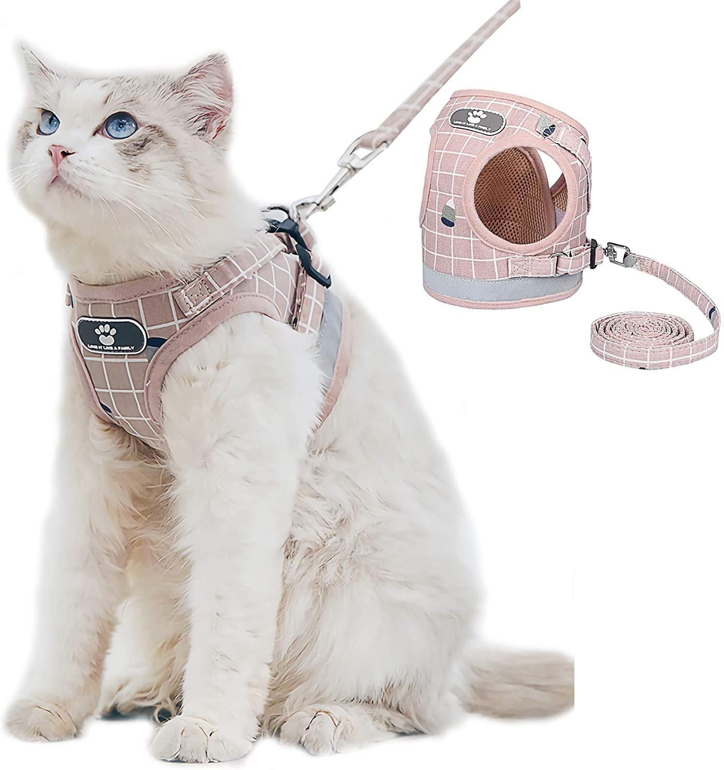 Cat and Puppy Harness with Leash Set, Plaid Adjustable Outdoor Small ...