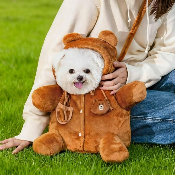 Cat Puppy Plush Outing Backpack, Cute Bear Bee Design Pet Carrier Bag, Anti-Escape Plush Bag for ...