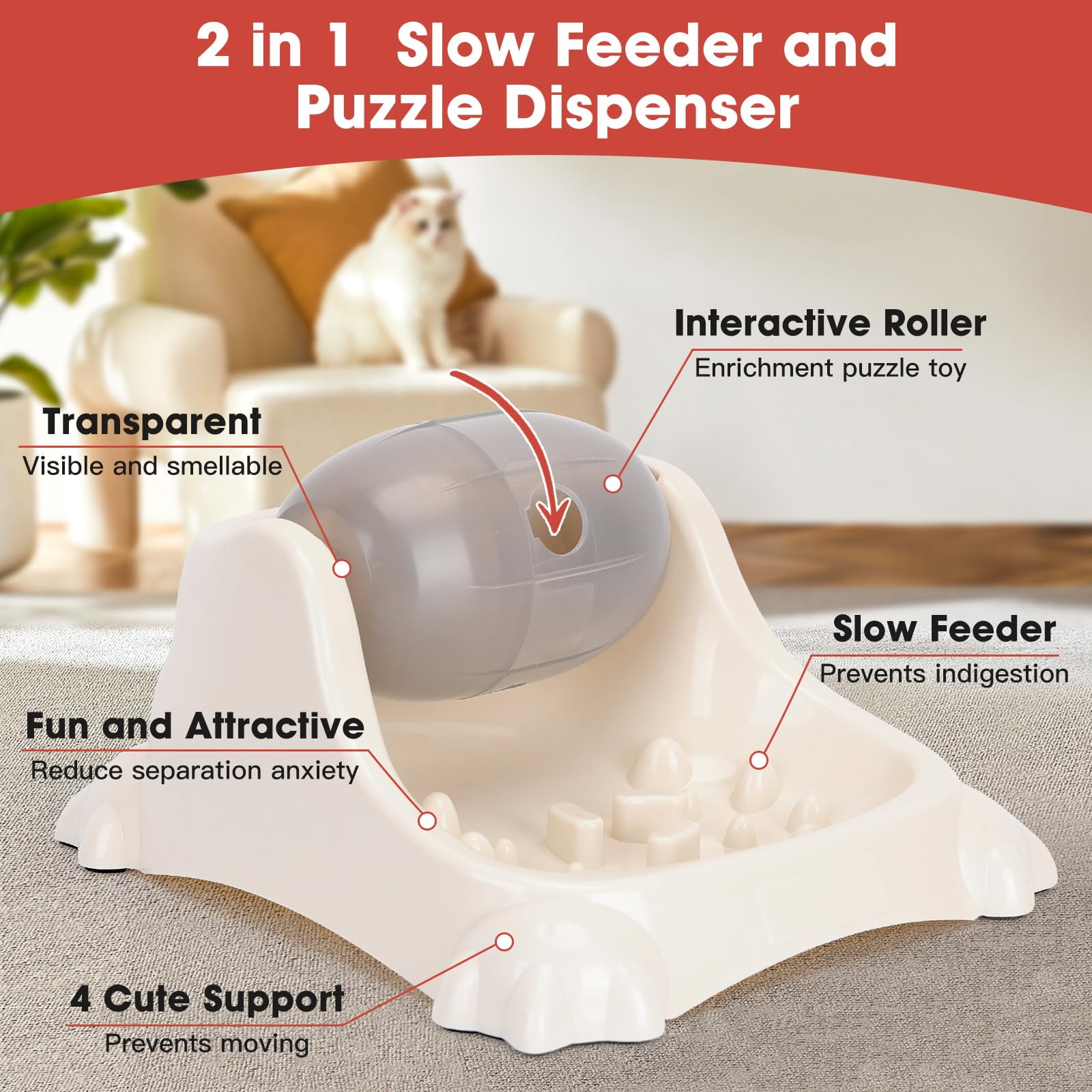 Cat Puzzle Feeder-4 FEV6 Adjustable Difficulty Levels IQ Training Cat ...
