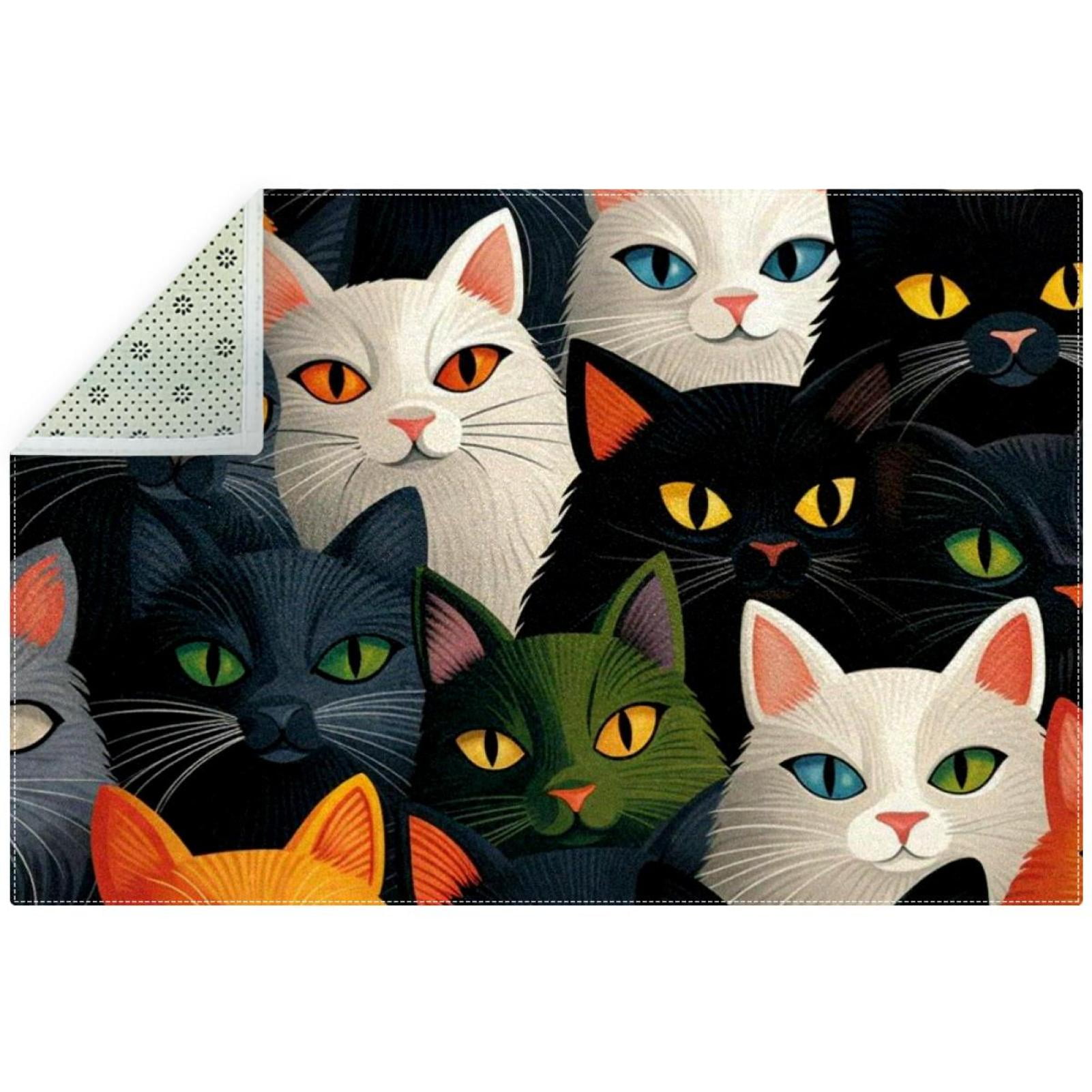 Cat Quick-Dry Absorbent Floor Mat with Backing - Plush Bathroom Carpet ...