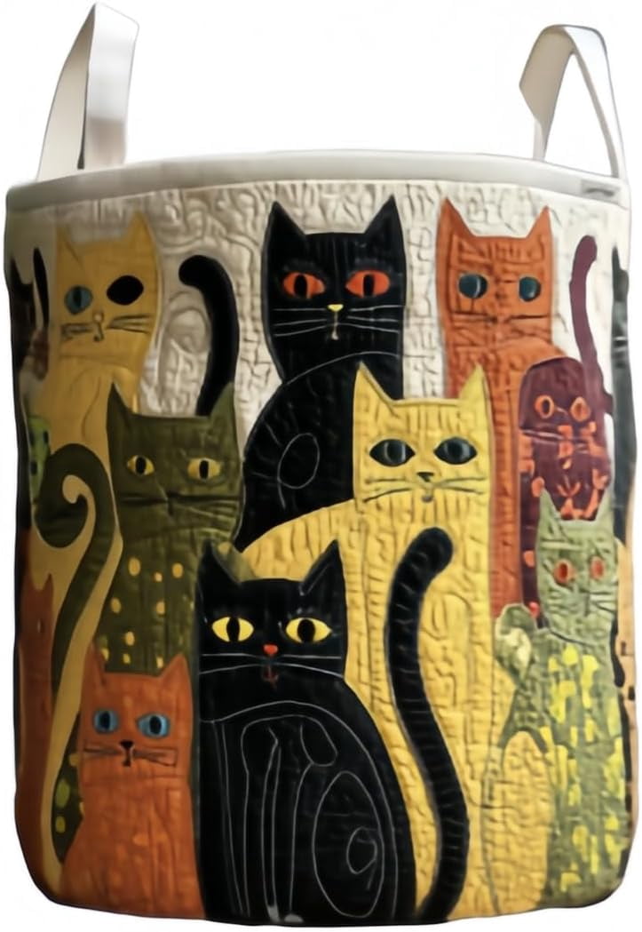 Cat Quilted Laundry Basket – Original Handmade Quilted Fabric Storage ...