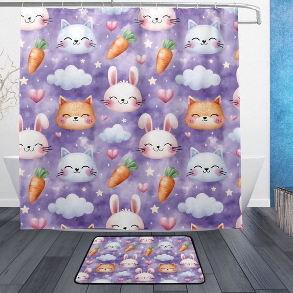 Cat Rabbit Cloud Pattern Bathroom Accessory Sets Waterproof Shower ...