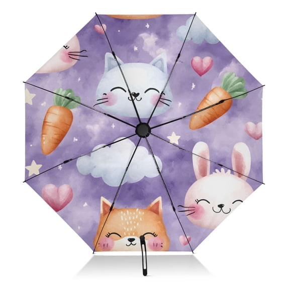 Cat Rabbit Cloud Pattern Umbrella Folding Sun Umbrella Travel Auto Open ...