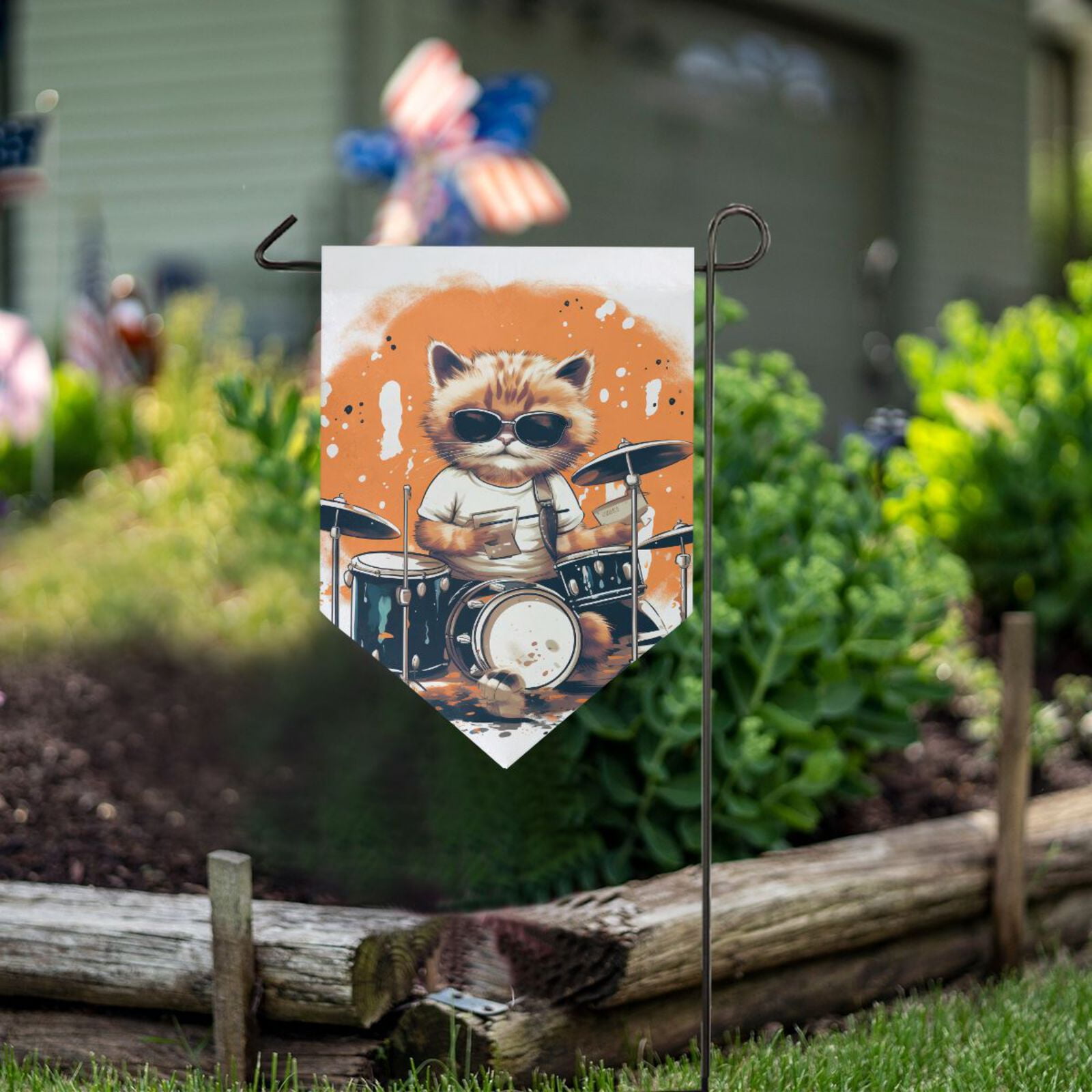 Cat Rack Drum Garden Flag 18" x 12.5" Double Sided Yard Lawn Outdoor ...
