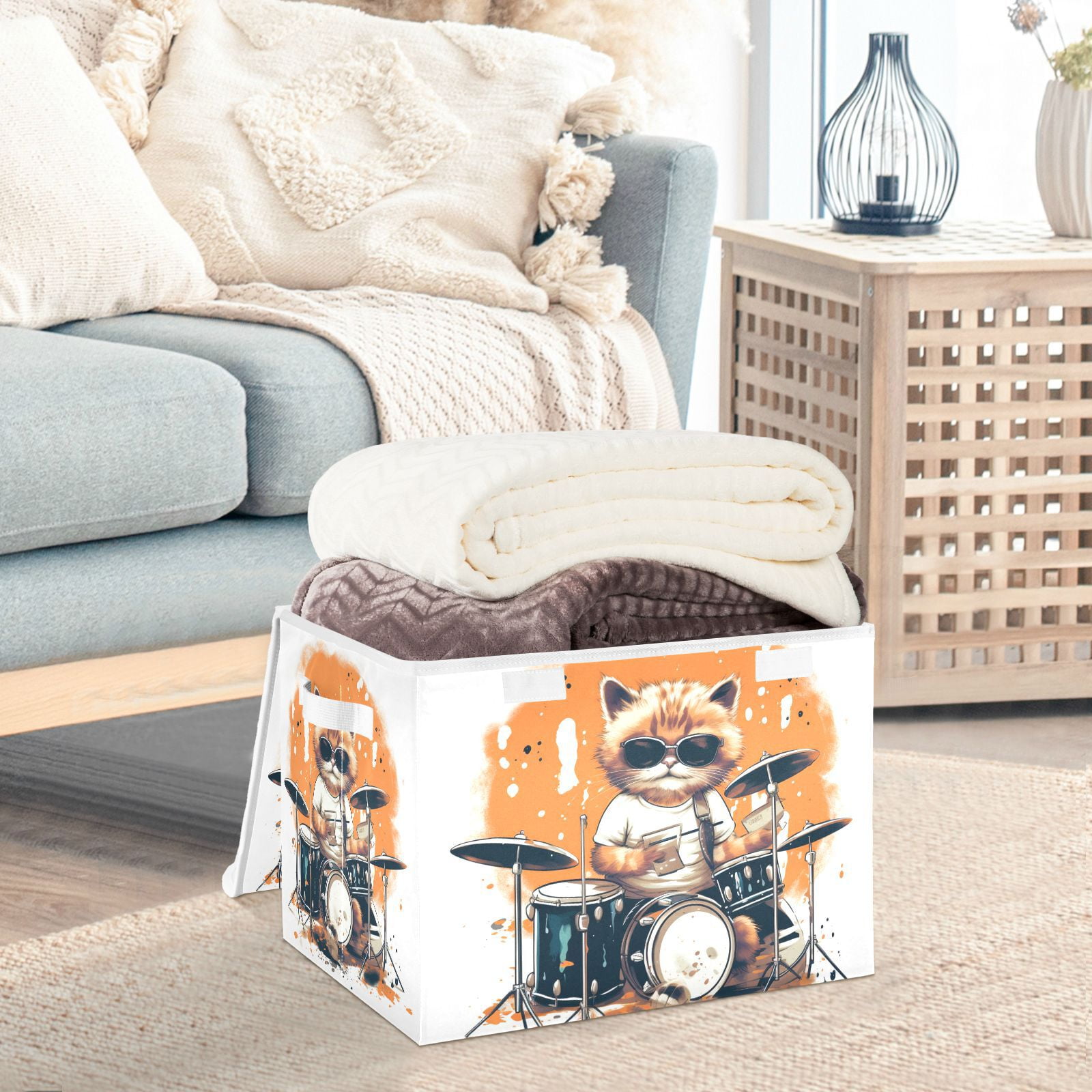 Cat Rack Drum Storage Basket Foldable Laundry Basket Shelf Kids Toy ...