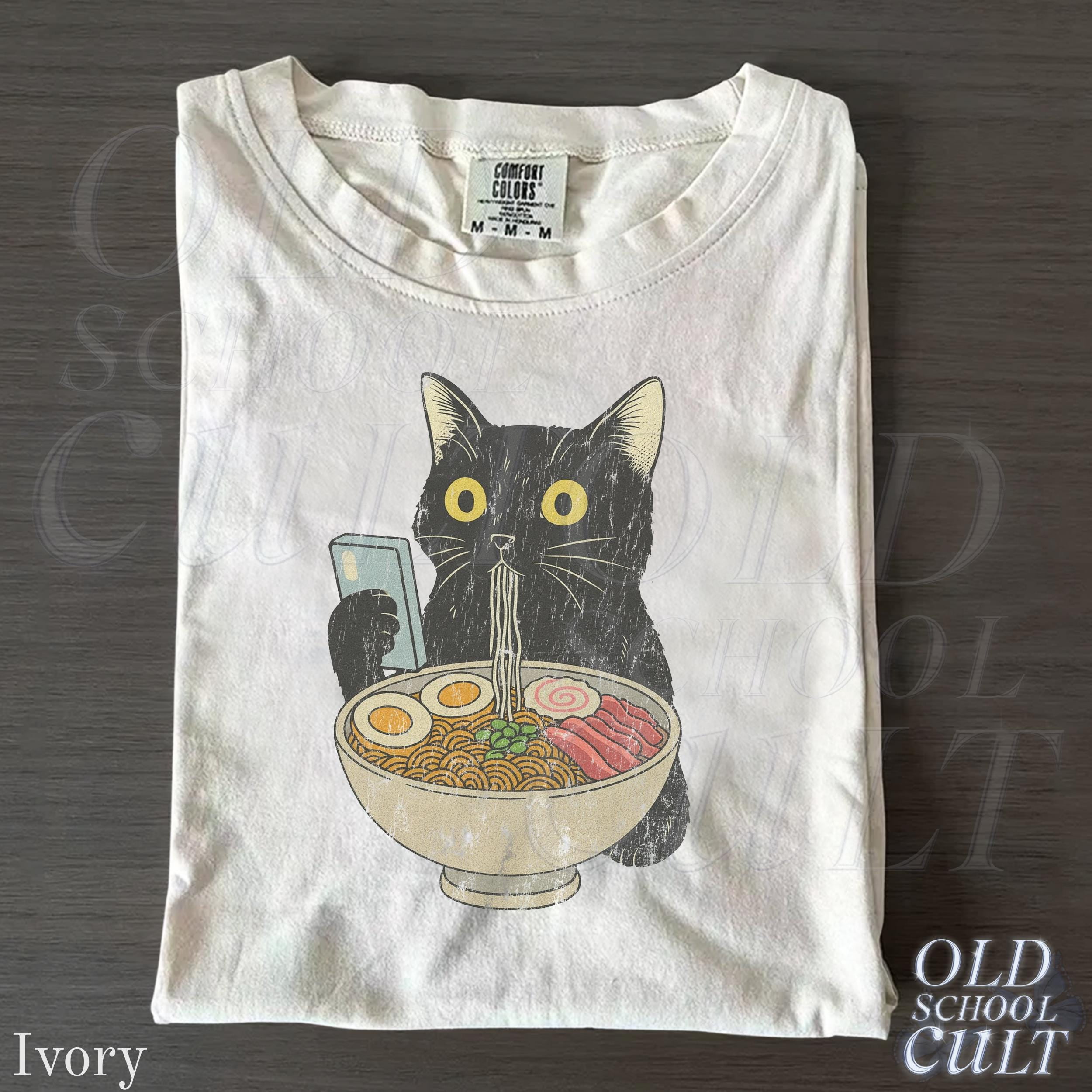 Cat Rahmen Unisex T shirt Cat Eating Ramen Funny Shirt Graphic Tee for ...