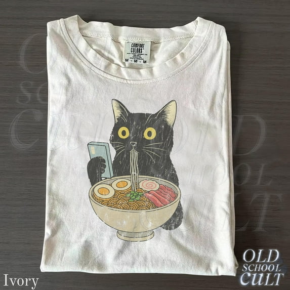 Cat Rahmen Unisex T-shirt, Cat Eating Ramen Funny Shirt, Graphic Tee ...