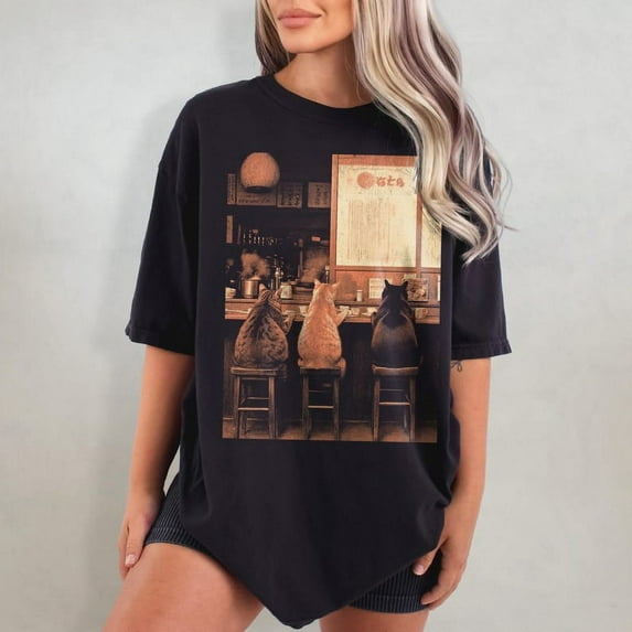 Cat Ramen Graphic Tee with Japanese Kawaii Noodle Cat Art for Foodie ...