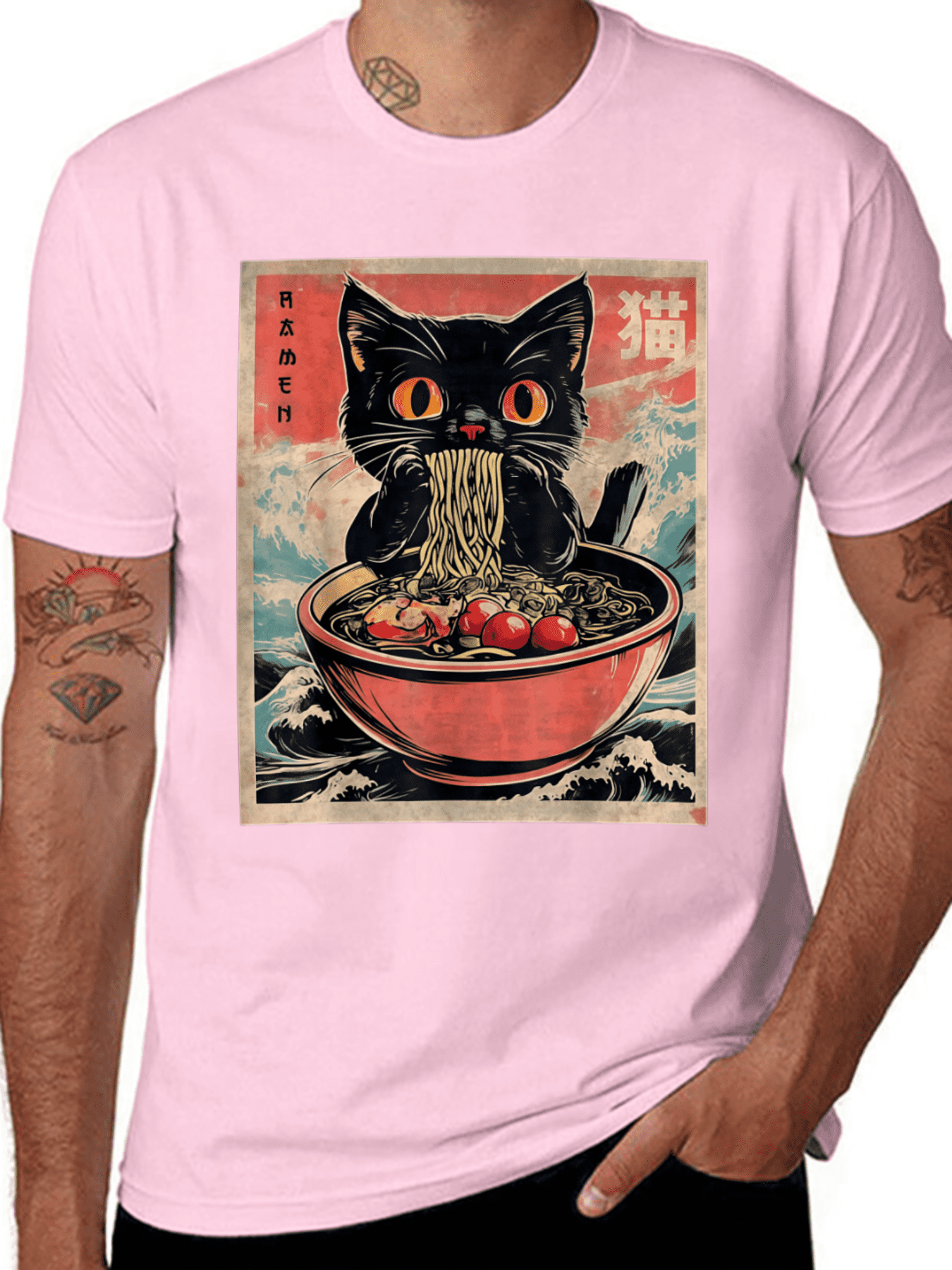 Cat Ramen Japanese Funny Graphic Tees Kawaii Cat Anime Gifts T-Shirt ...