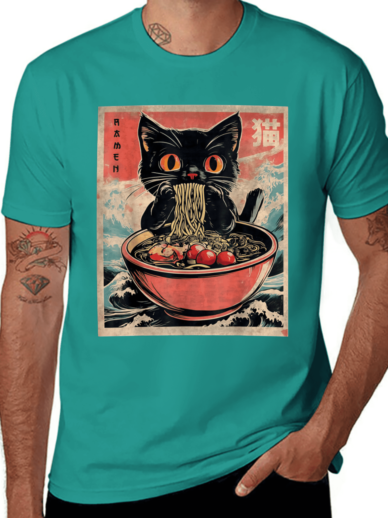 Cat Ramen Japanese Funny Graphic Tees Kawaii Cat Anime Gifts T-Shirt ...