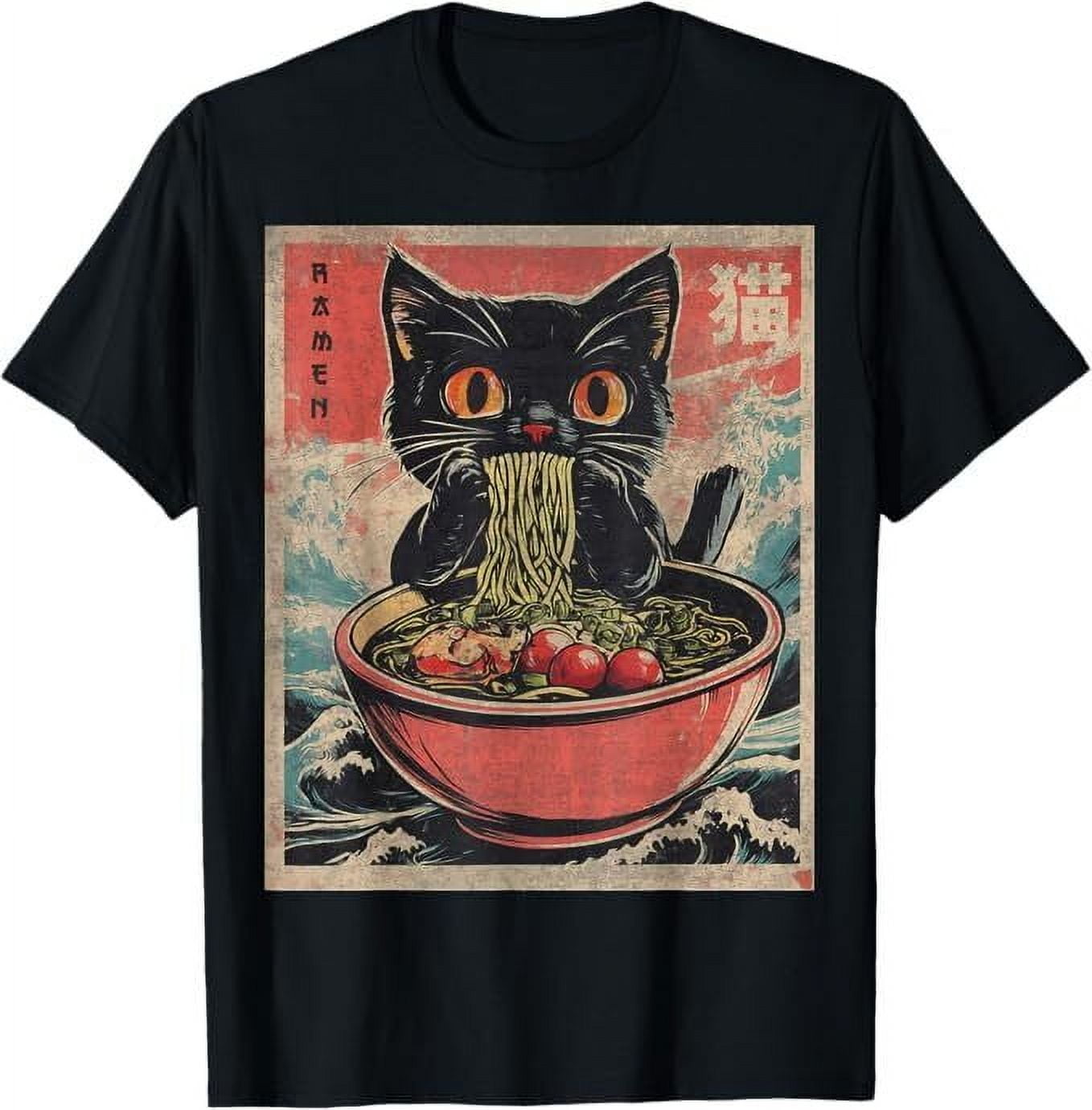 Cat Ramen Japanese Funny Graphic Tees Kawaii Cat Anime Gifts Unisex T ...