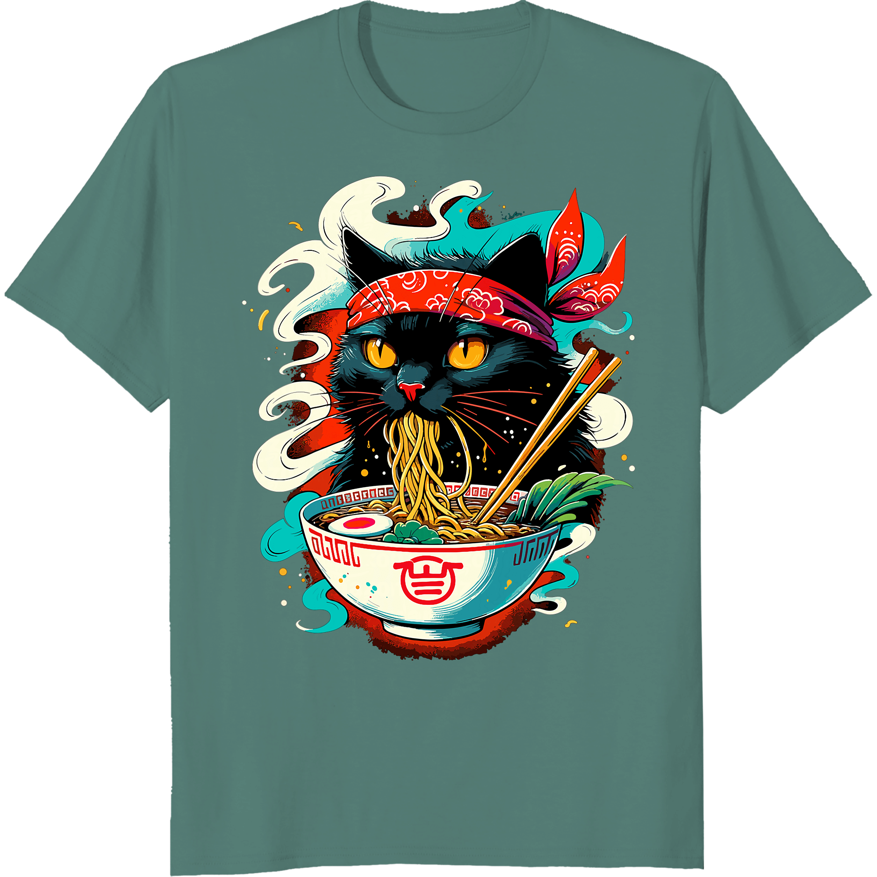 Cat Ramen Noodle Japanese Anime Kawaii Cat T-Shirt ,Full Sizes S-5XL ...