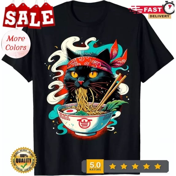 Cat Ramen Noodle Japanese Anime Kawaii Cat T-Shirt - Walmart.com