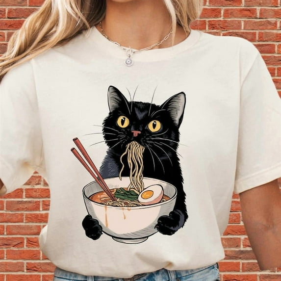 Cat Ramen Shirt Black Cat Noodle Bowl Japanese Food Aesthetic Graphic ...