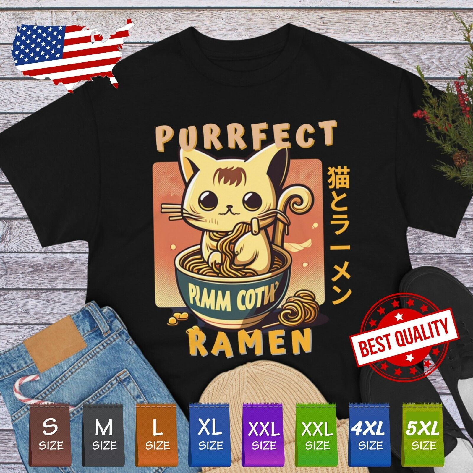 Cat Ramen T Shirt Japan Anime Clothes Manga Cosplay Cute Kitten Noodles ...