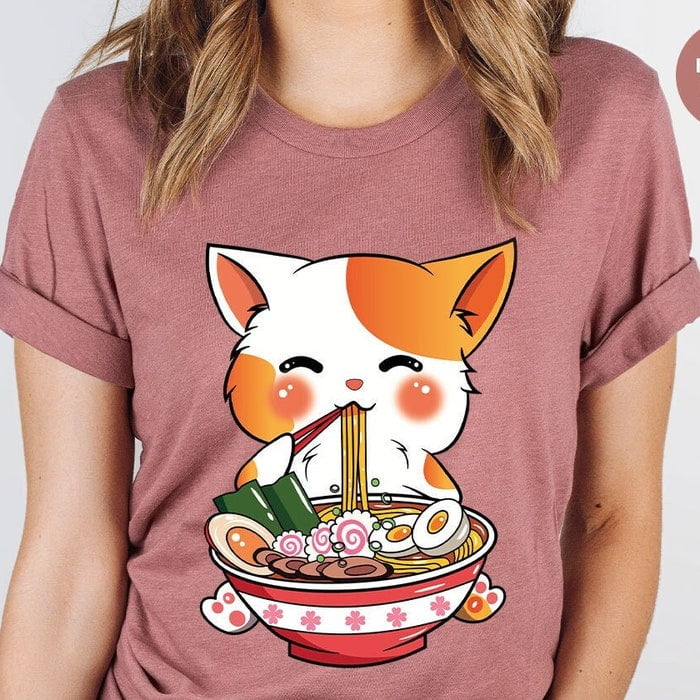 Cat Ramen T-Shirt, Kawaii Anime Shirt, Japanese Shirt, Korean Noodle ...