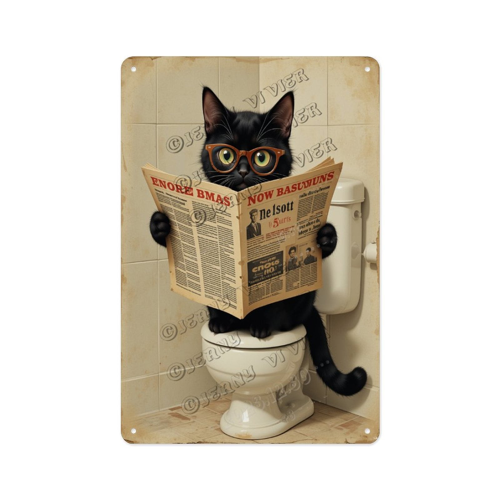 Cat Reading in the Bathroom Sign – Funny Cat Bathroom Décor for ...