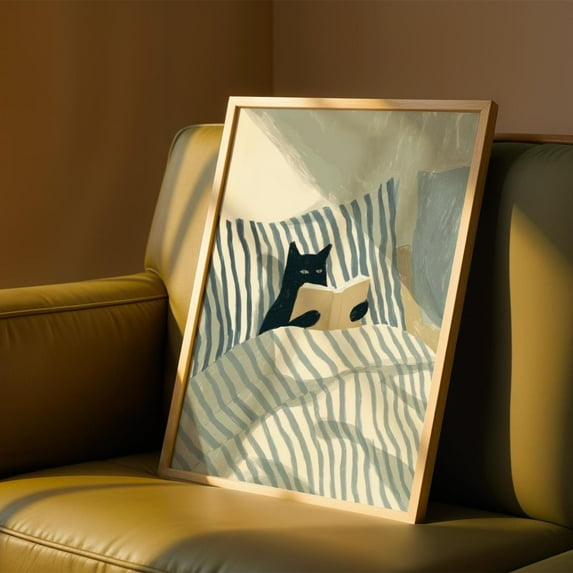 Cat Reading – Black Cat Wall Art, Cosy Bedroom, Book Lover Cat ...