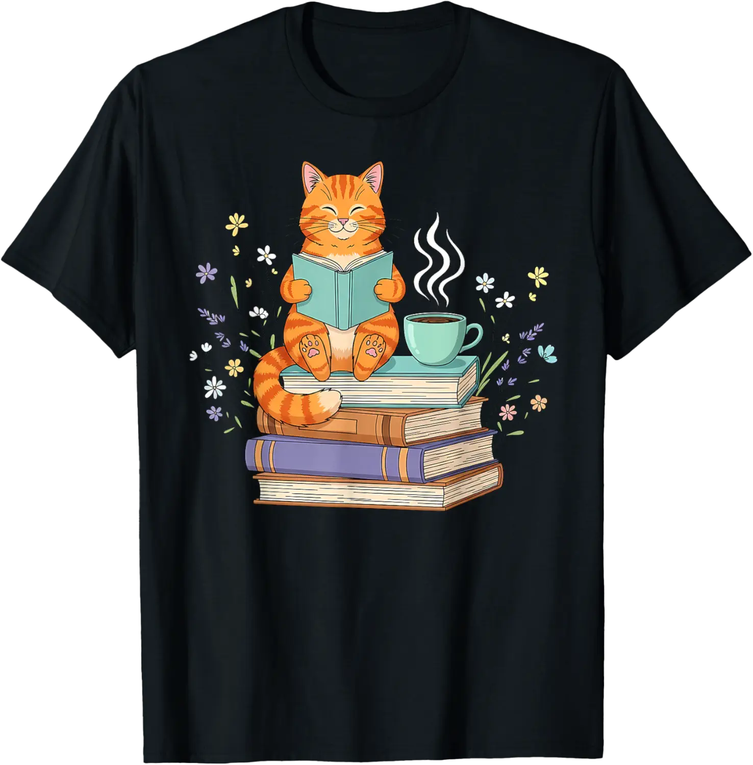 Cat Reading Book Lover Coffee Books Teacher Librarian Cat Companion T ...