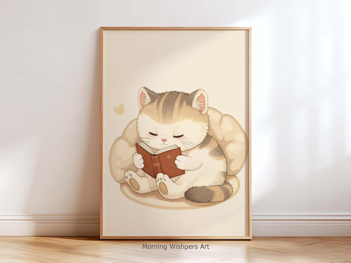 Cat Reading Book Nursery Wall Art Print, Unframed Paper Poster 11x14in ...