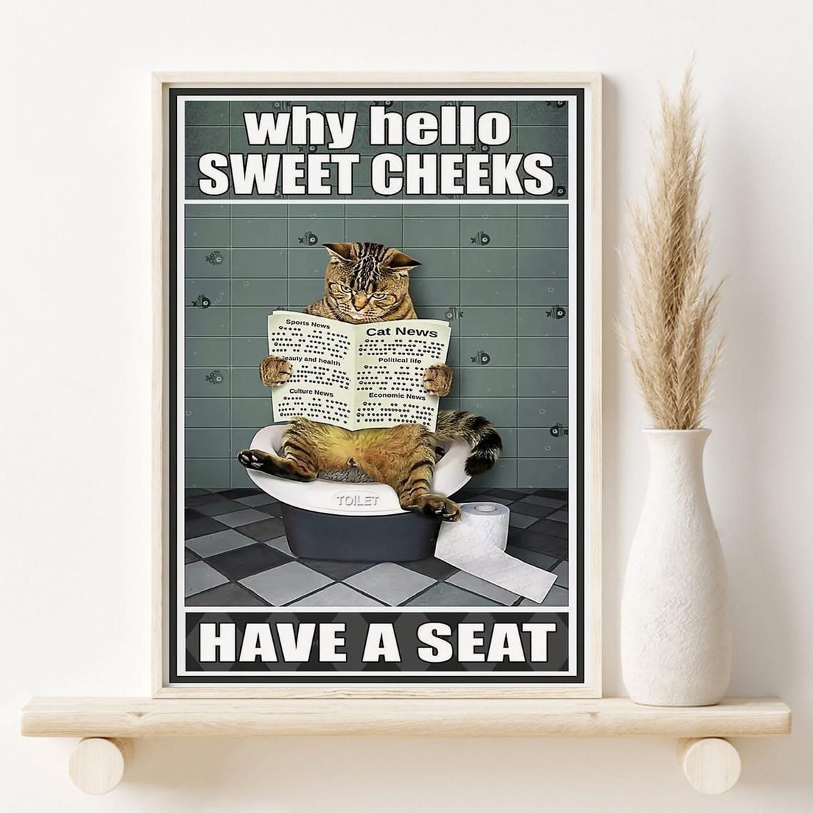 Cat Reading Newspaper Print, Why Hello Sweet Cheeks Print, Cat In ...