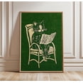 Cat Reading Poster Vintage Animal Wall Art Green Home Decor Art ...