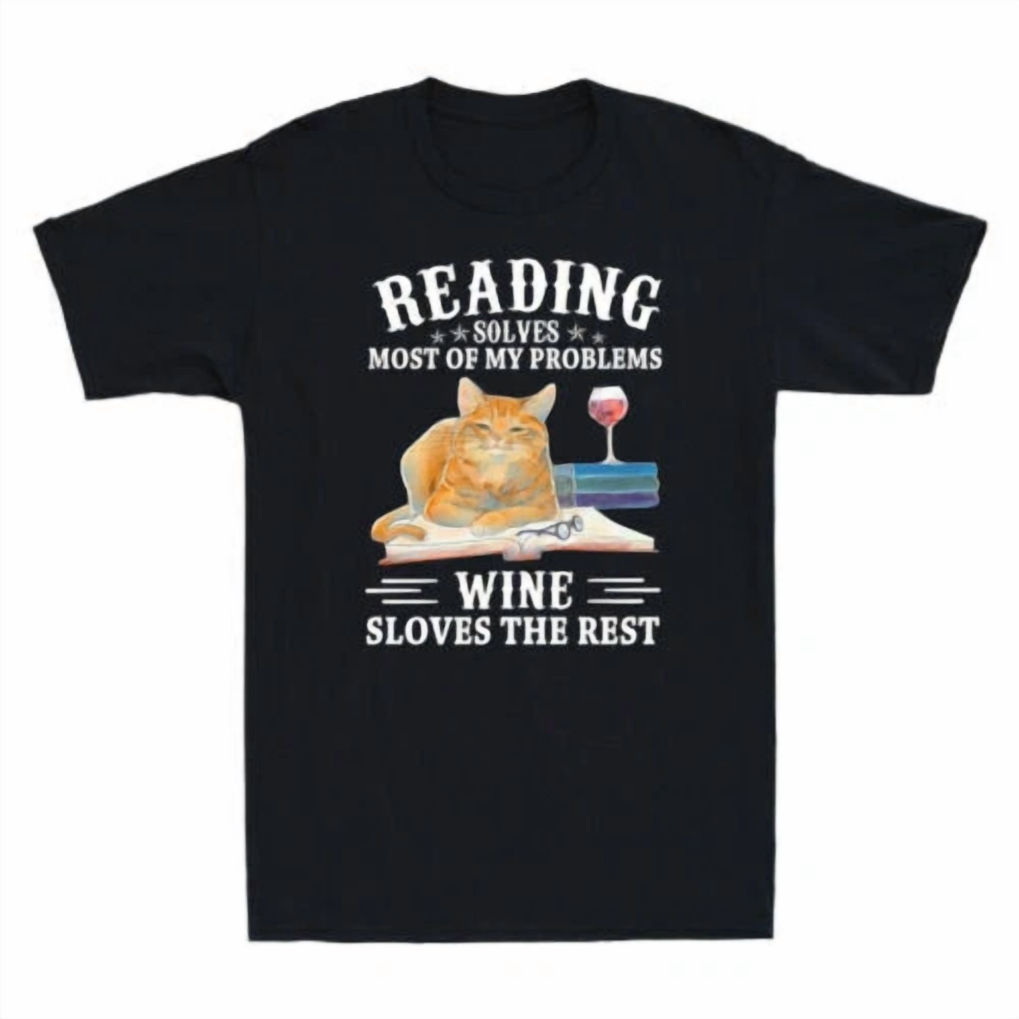 Cat Reading Solves Most Of My Problems Wine Solves The Rest Retro Men's ...