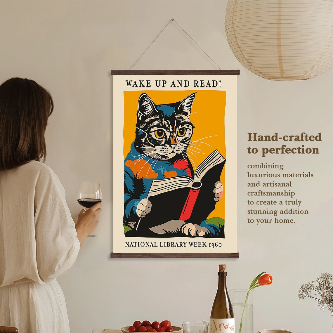 Cat Reading Wall Hanging - Wake Up And Read! - 1960 National Library ...