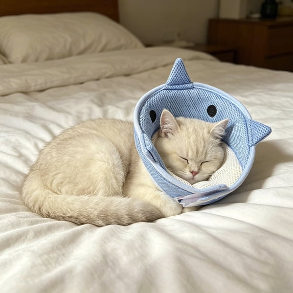 Cat Recovery Collar Adjustable Soft Mesh Shark Shaped Elizabethan Cone ...
