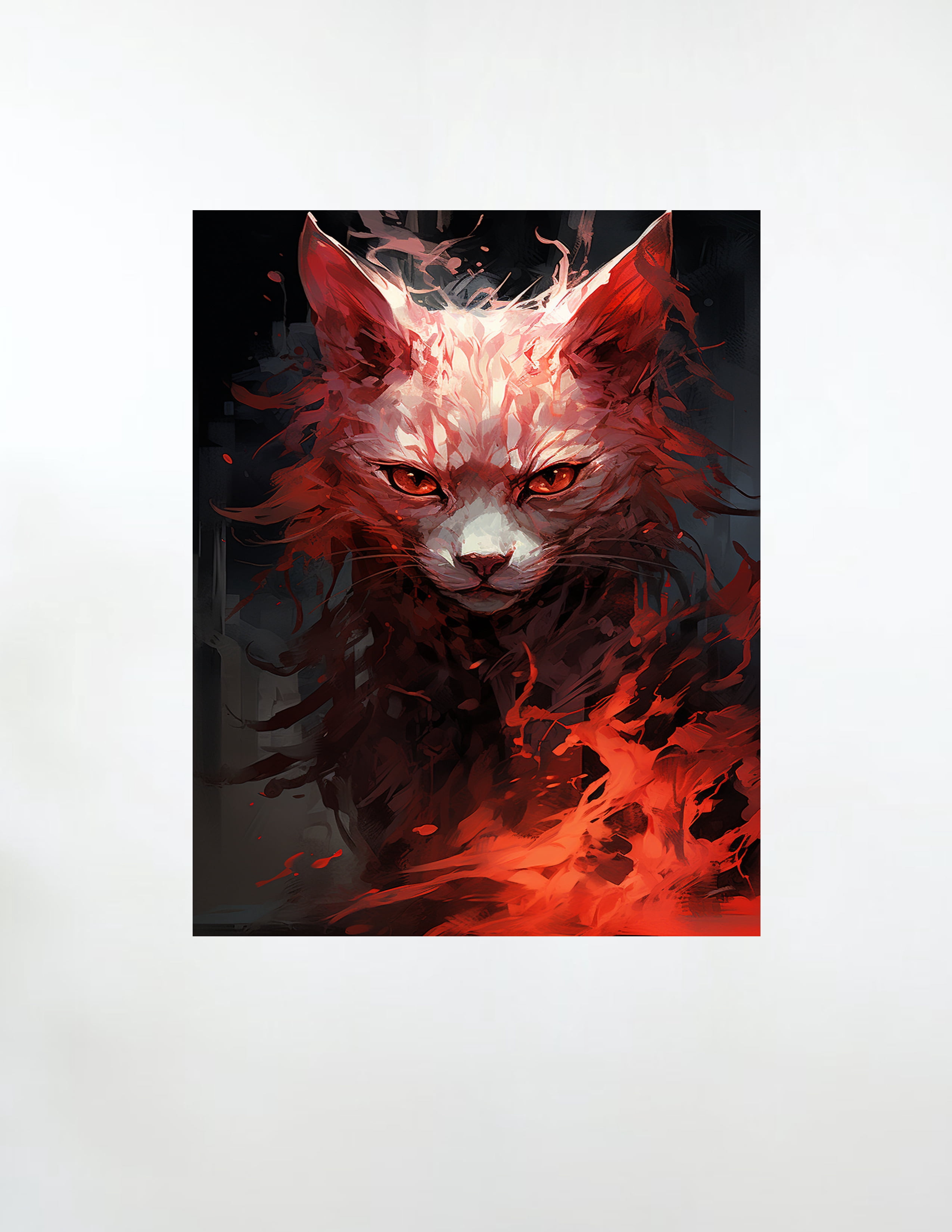 Cat Red Flaming Dragon Poster Canvas Print Wall Art Bedroom Room ...