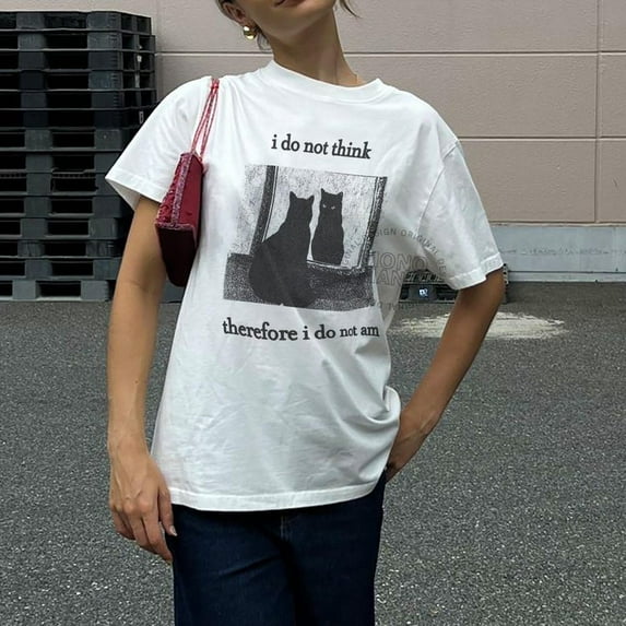 Cat Reflection Philosophy Quote Tee, Thoughtful Kitty Art Graphic ...