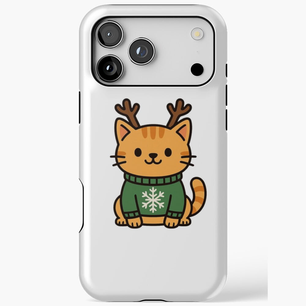 Cat Reindeer Antlers Protective Case for iPhone 11 12 13 14 15 16 17 ...