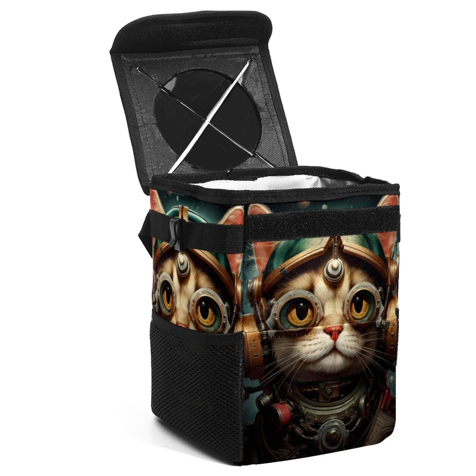 Cat Retro Foldable Car Garbage Can with Lid, Leak-Proof, and Hanging ...