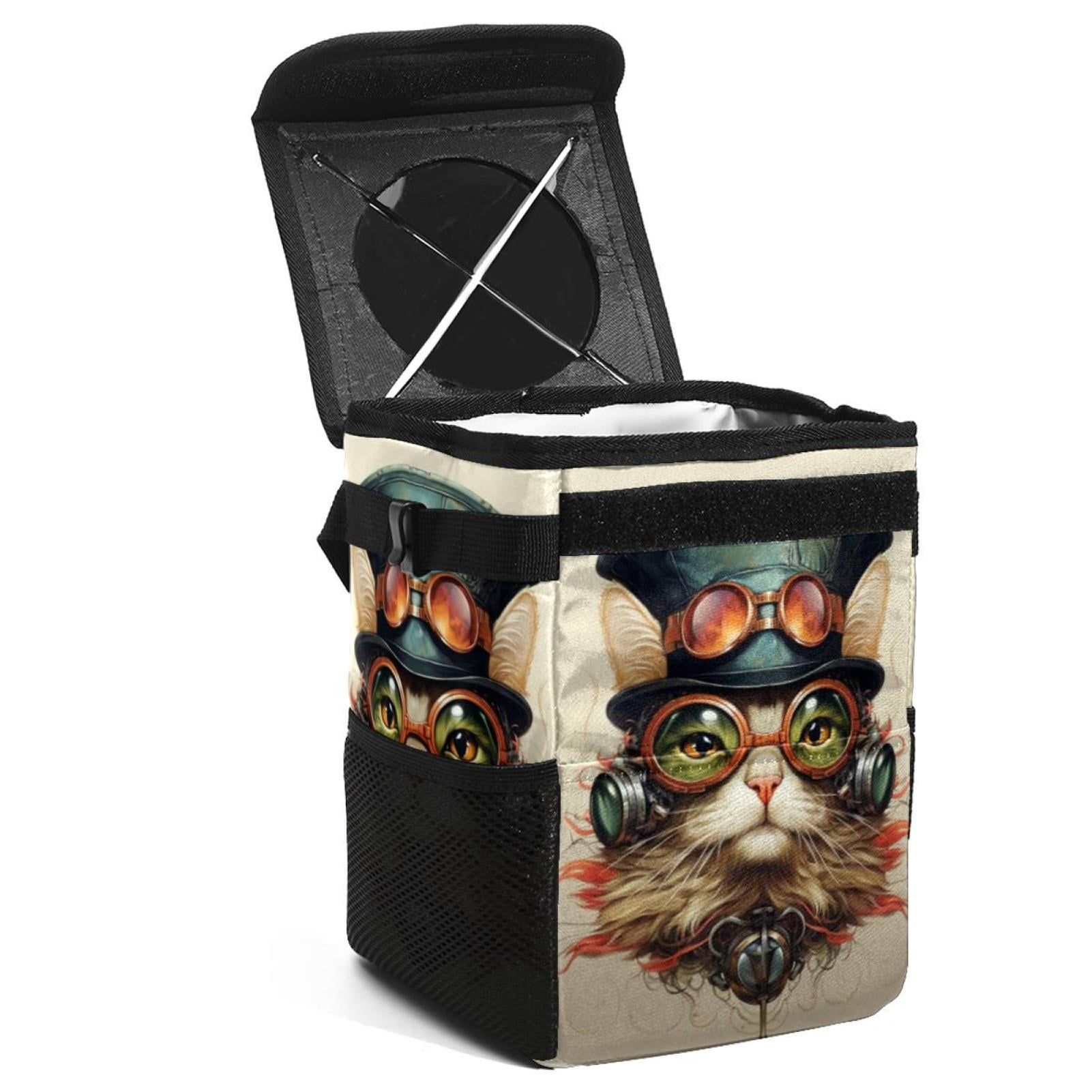 Cat Retro Foldable Car Garbage Can with Lid, Leak-proof, Hanging ...