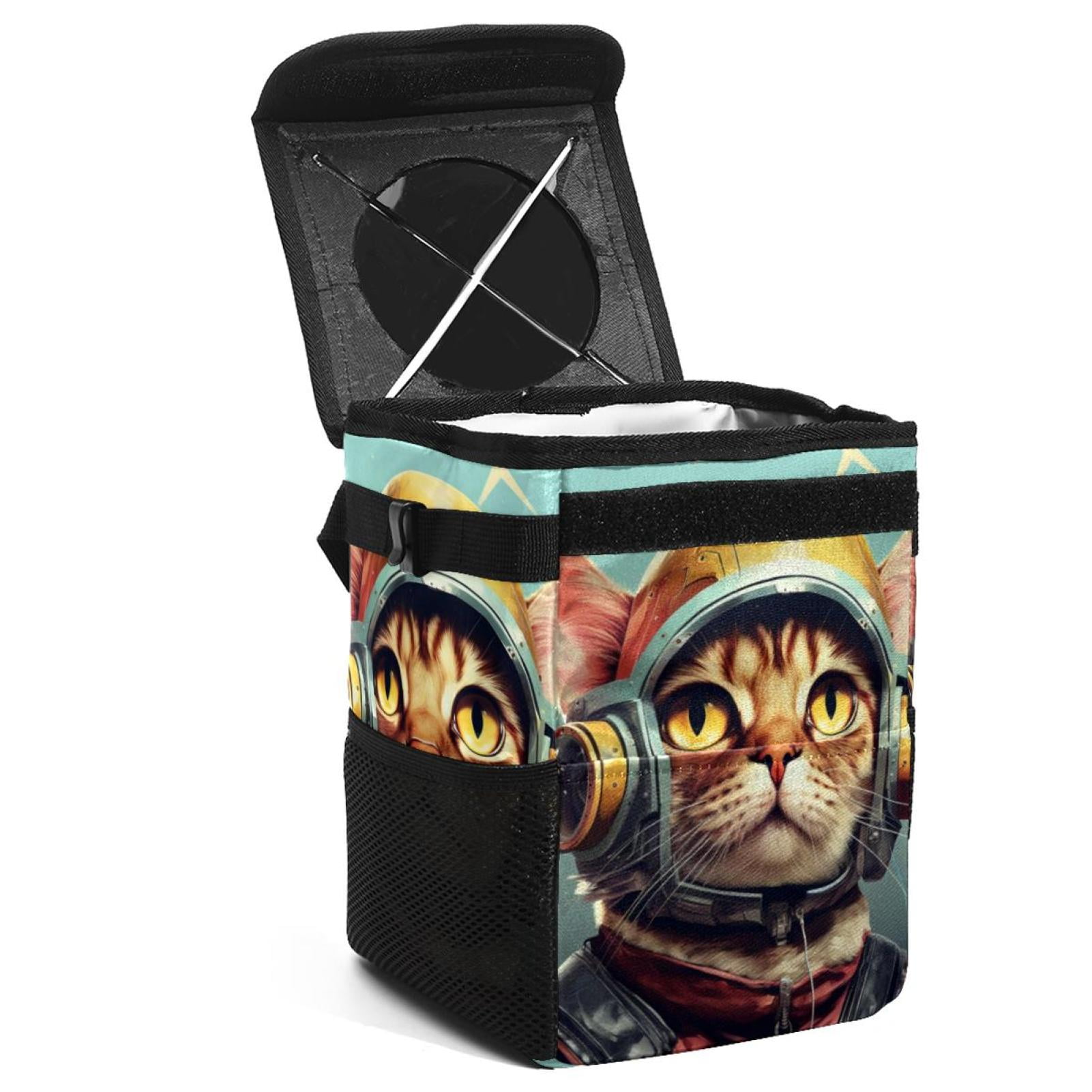 Cat Retro Foldable Car Trash Can with Lid, Leak-proof Hanging Storage Bag - Trash Can for Car ...