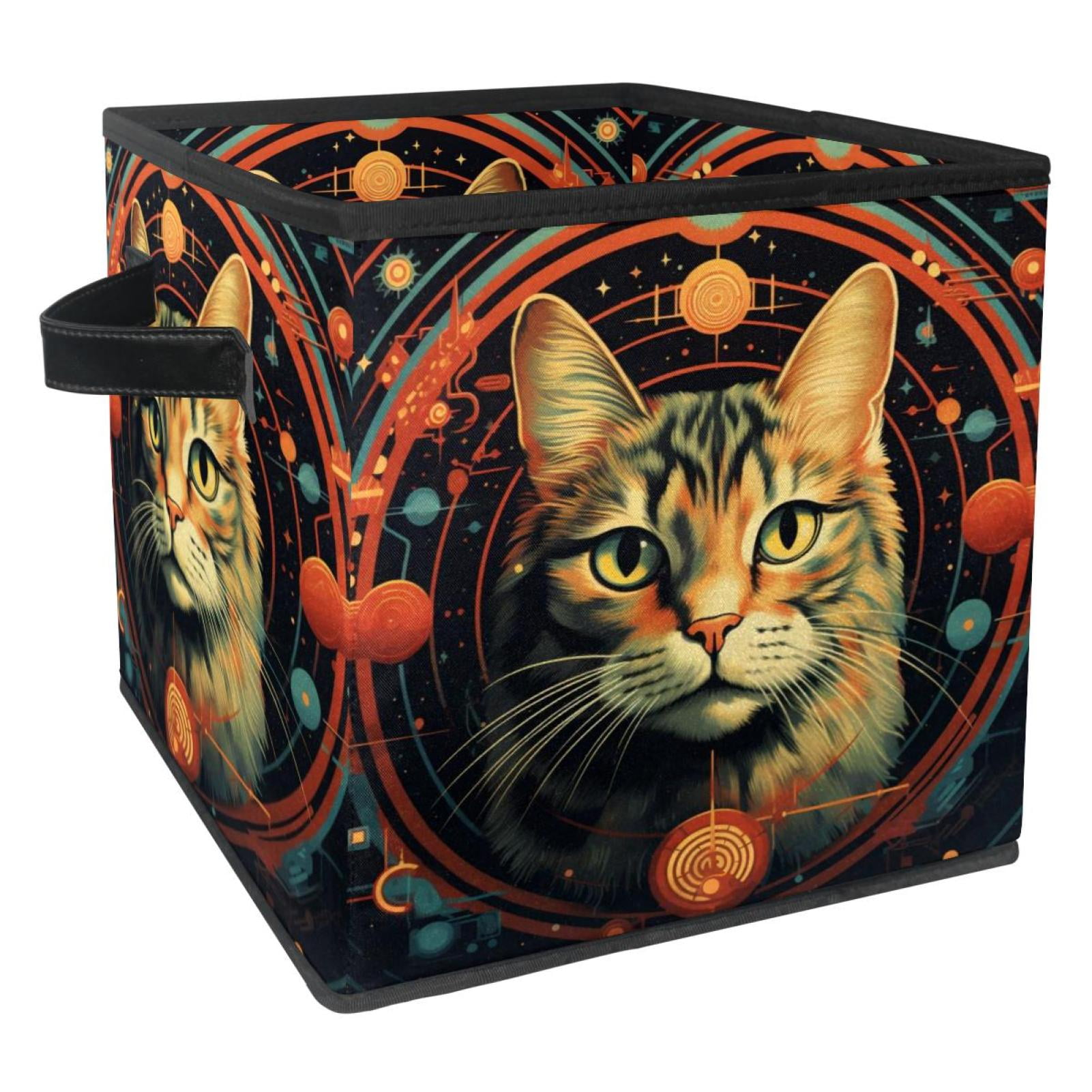 Cat Retro Large Capacity Foldable Storage Basket Organizer Bins with ...