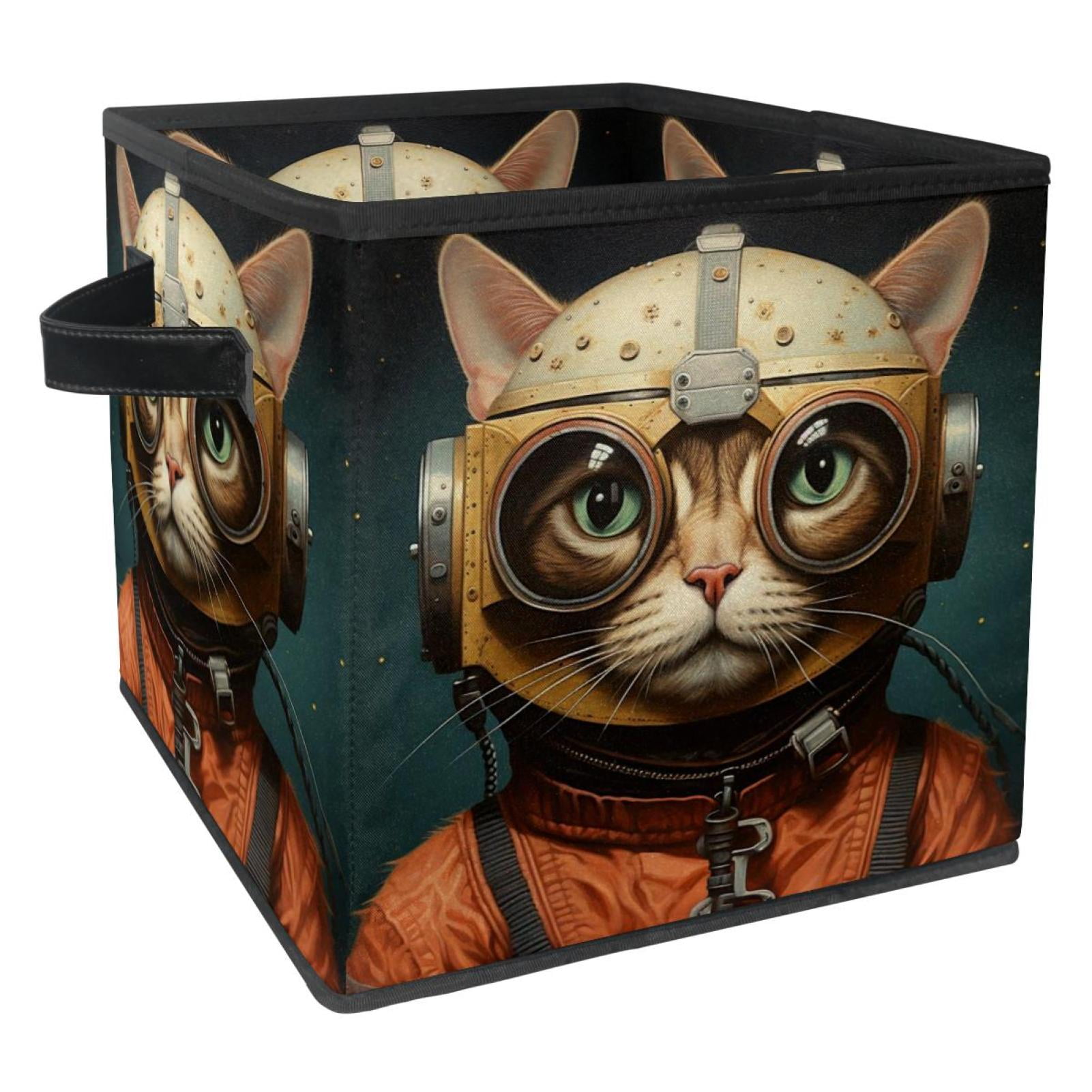 Cat Retro Large Capacity Foldable Storage Basket Toy Box with Handle ...