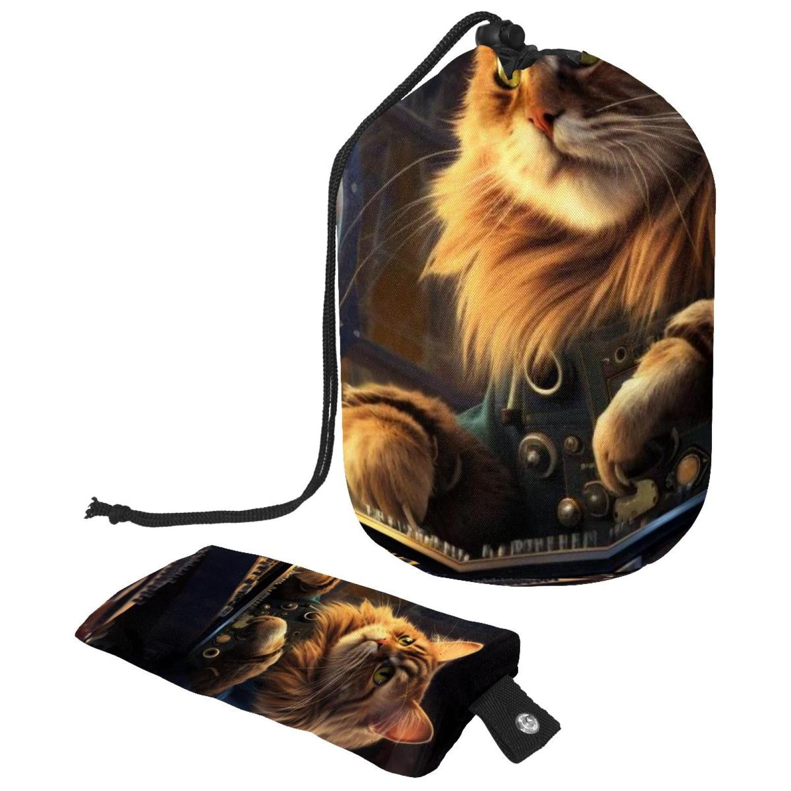 Cat Retro Portable Drawstring Foldable Travel Laundry Bag Shower Bags ...