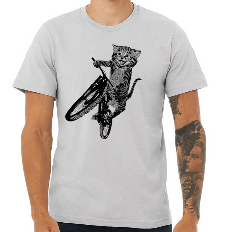 Cat Riding Bicycle Wheelie T-Shirt: Eco-Friendly Kitten Graphic Tee ...